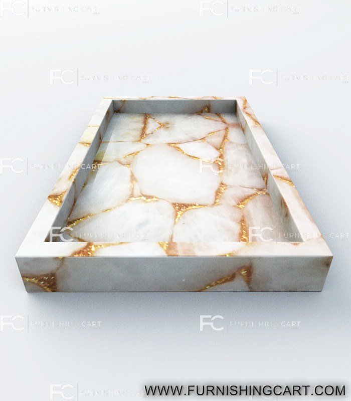 White Quartz Golden Sparkle Vanity Tray - Furnishingcart